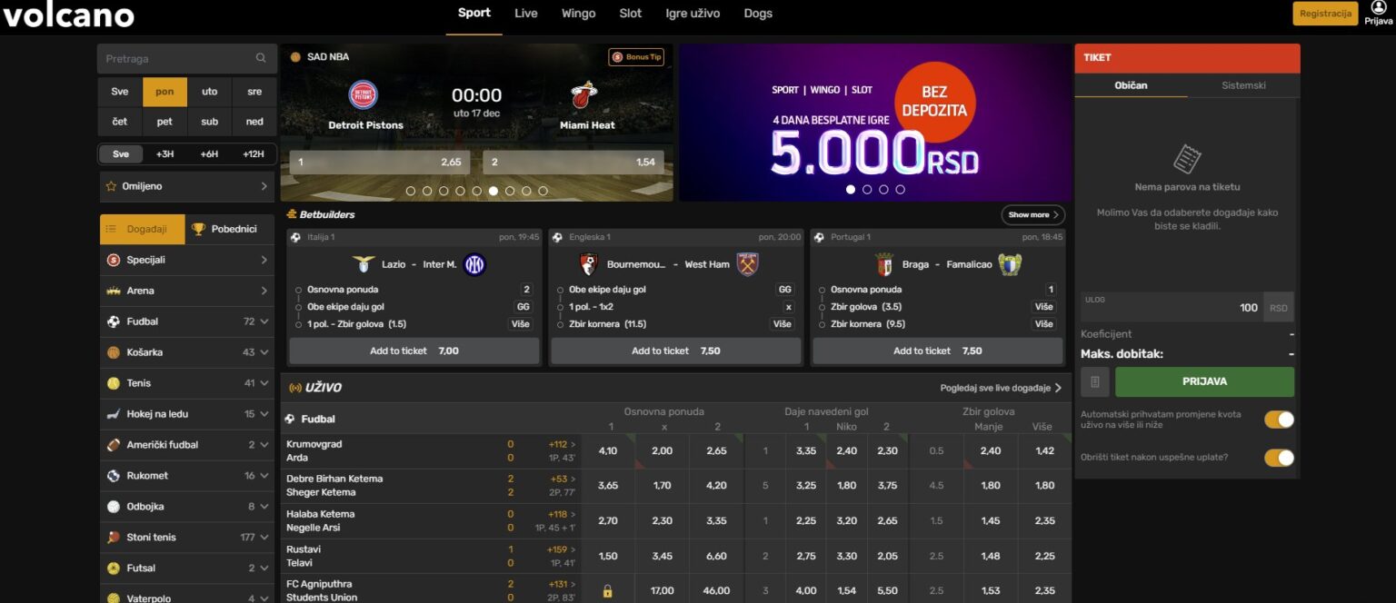 Volcano Sportska Kladionica – Online Kladjenje u Srbiji